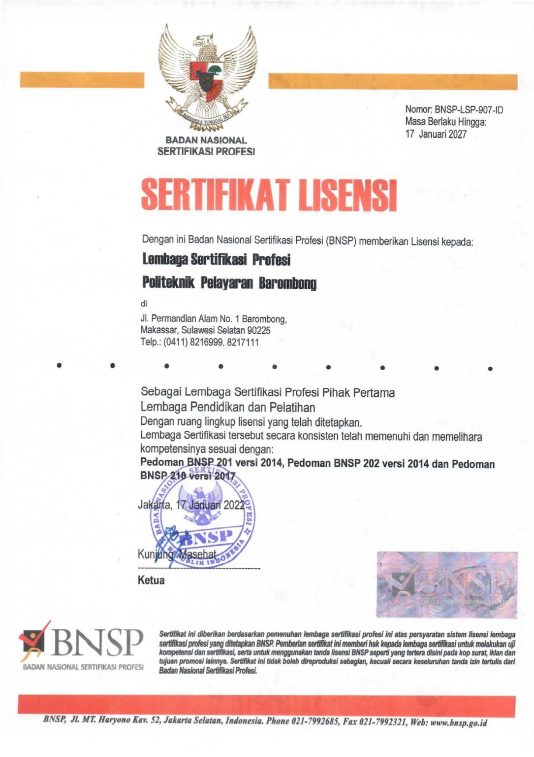 Profil Lsp Politeknik Pelayaran Barombong